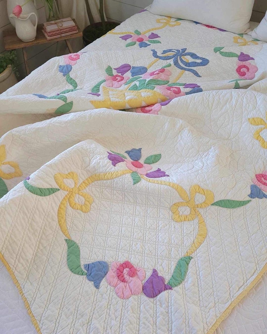 Stunning Vintage 40s Applique Flower Basket Quilt - Etsy