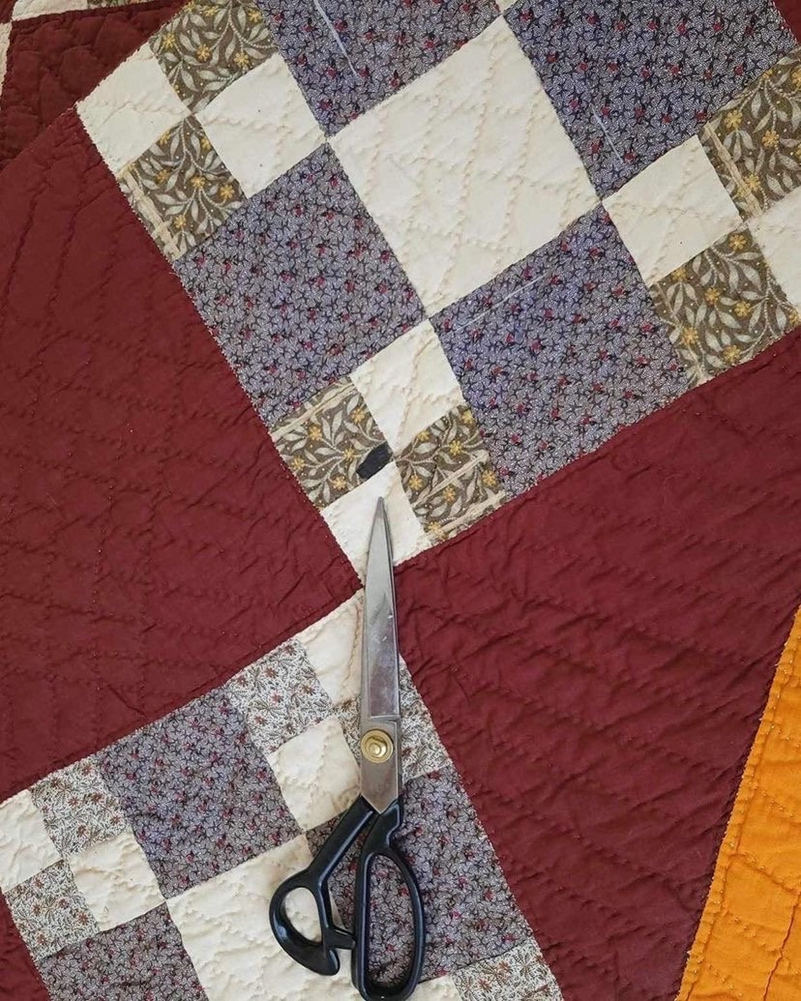 Antique Cheddar and Deep Oxblood Nine Patch Quilt in Wool and Cotton ...