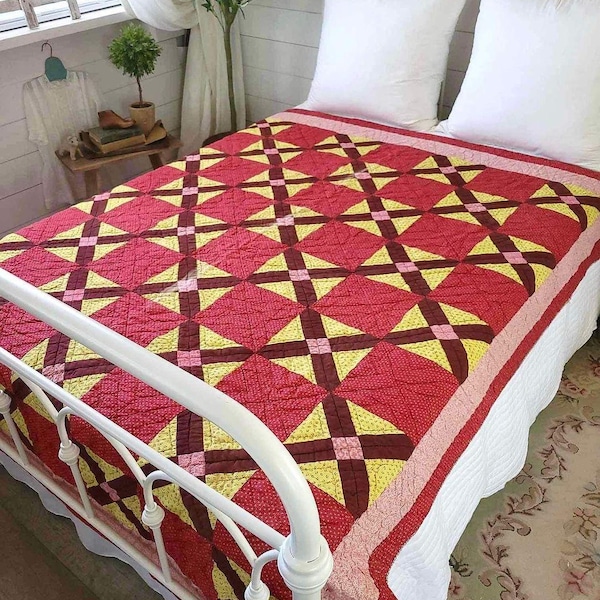 Red and Yellow Quilt - Etsy