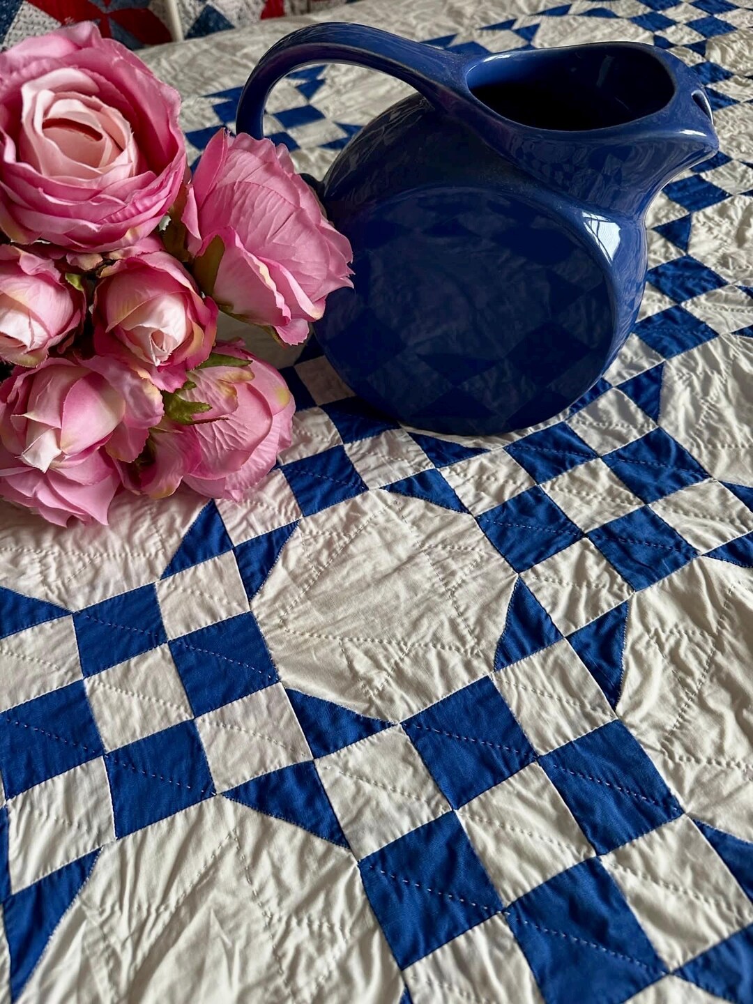 Vintage 1940s Cobalt Blue and White “flag Stones“ Quilt - Etsy