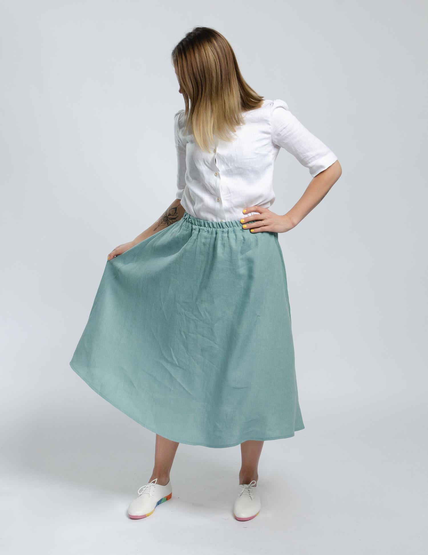 AMANDA Long Linen Skirt, Wide Linen Skirt, Loose Linen Skirt, Turquoise ...