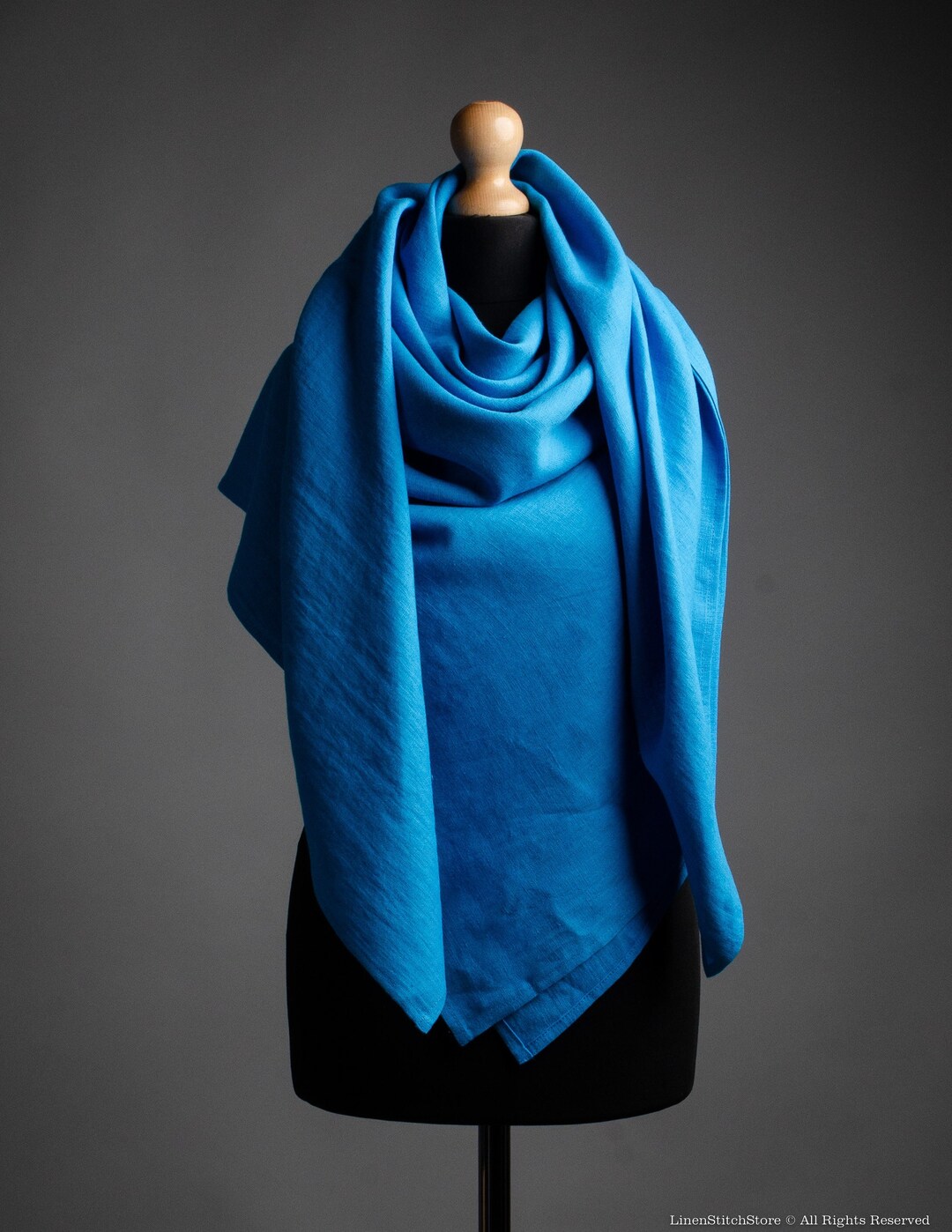 Square CARIBBEAN BLUE Color Linen Shawl for Women, Large Linen Unisex ...