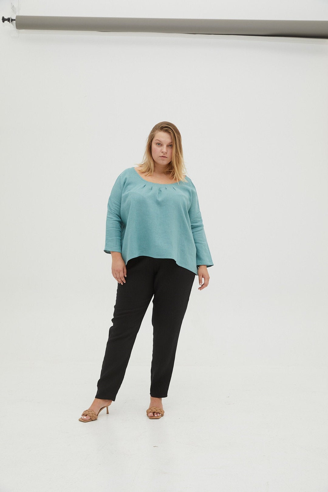 LUCIA Plus Size Linen Top, Oversize Light Blue Top, Linen Blouse, Daily ...