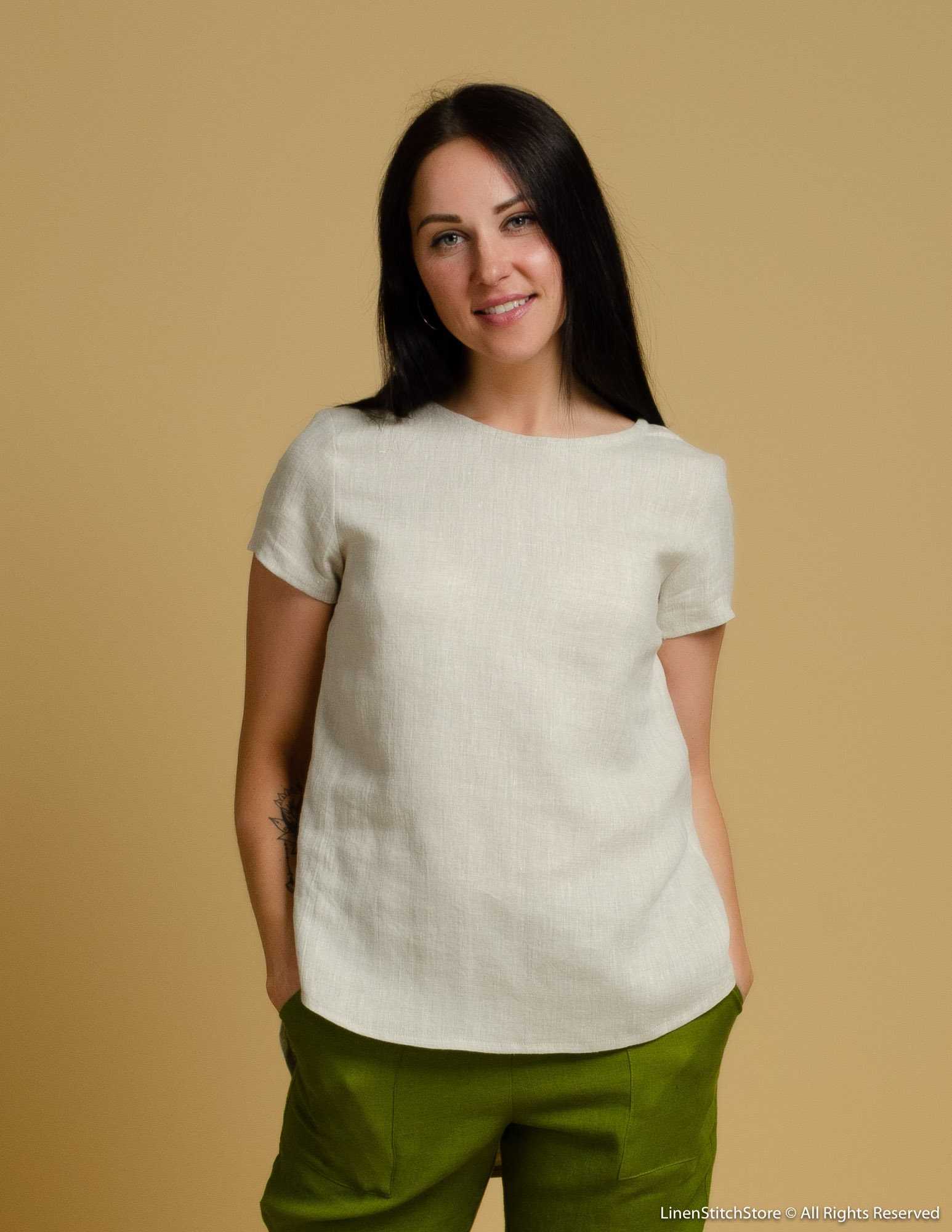 DEBORAH Short Sleeve Asymmetric Linen Top Summer Linen - Etsy