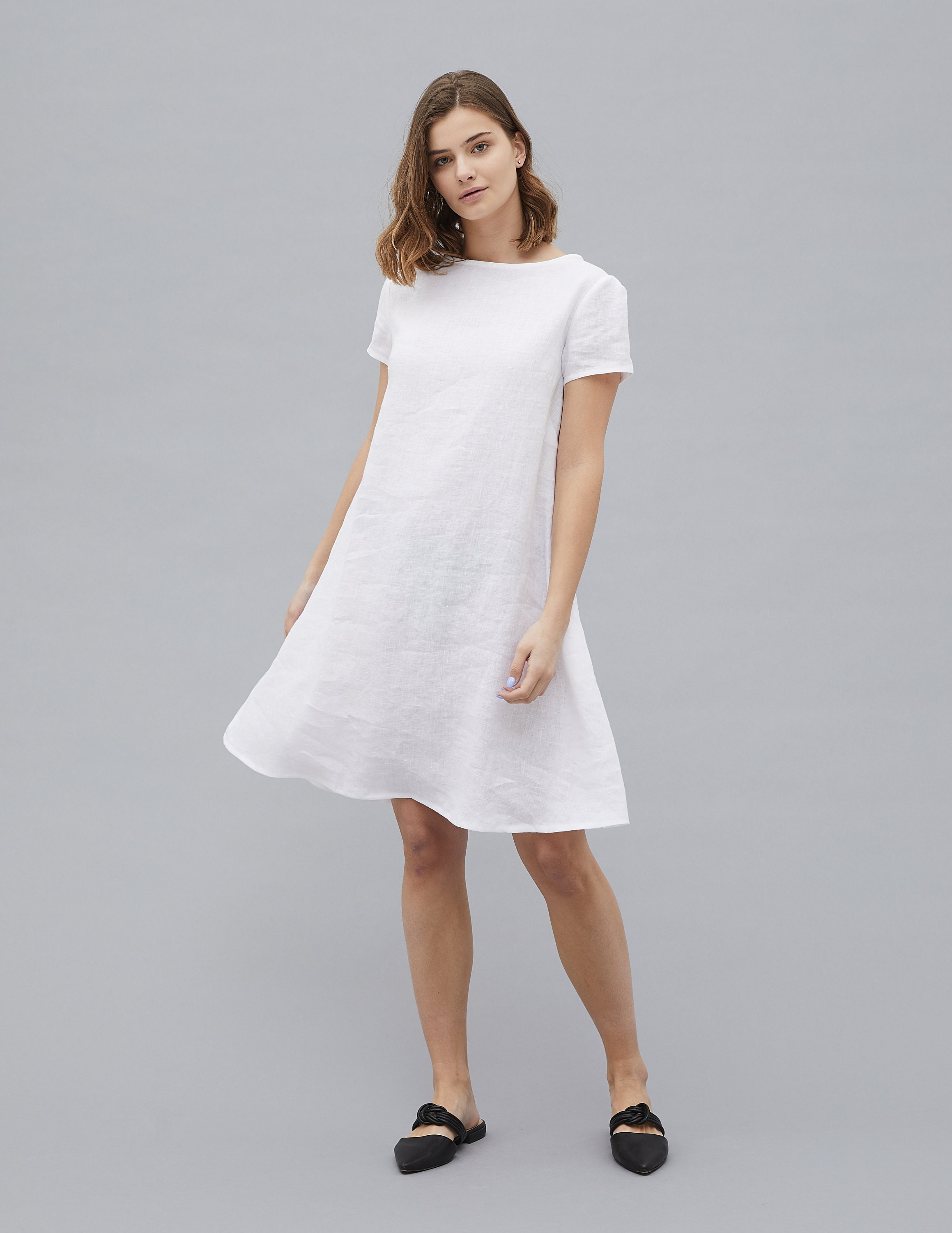 MEGHAN Short Sleeve White Linen Dress With Side Pockets Loose - Etsy
