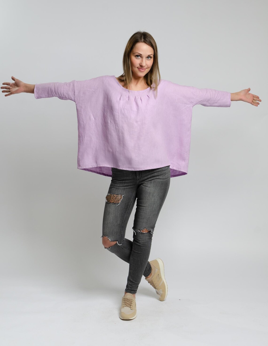 LUCIA Oversized Linen Top Wide Light Purple Linen Top Linen - Etsy