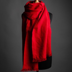 Long and Wide Natural Linen Scarf for Women, Red Color Linen Scarf ...