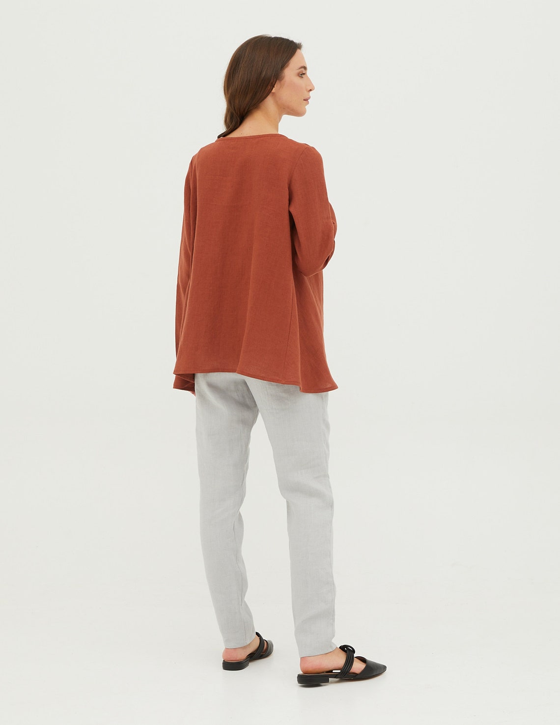 DENICE Wrap Brown Colour Linen Jacket, Short Linen Cardigan, Brown Long ...