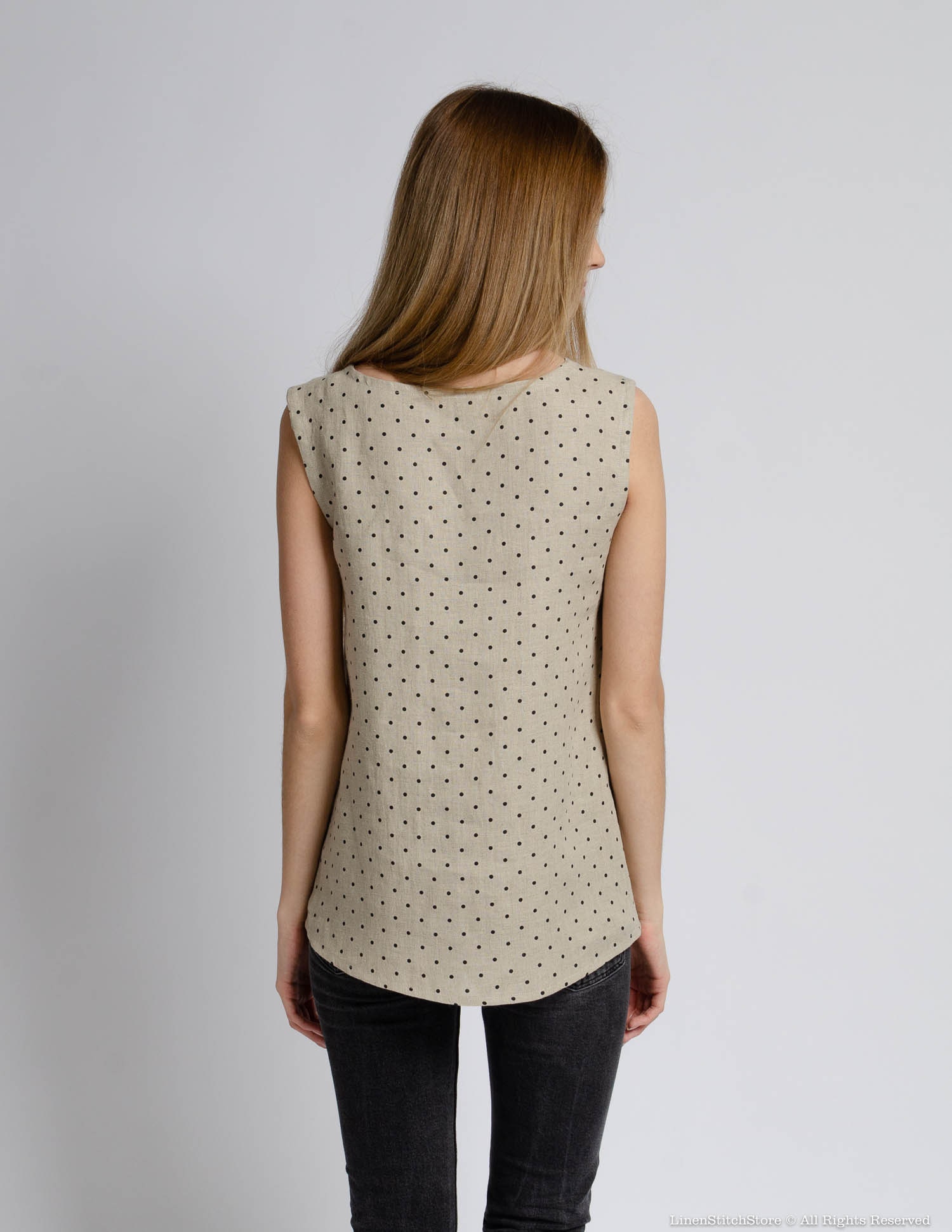 MONIKA Sleeveless Dotted Natural Colour Linen Tank Top for - Etsy