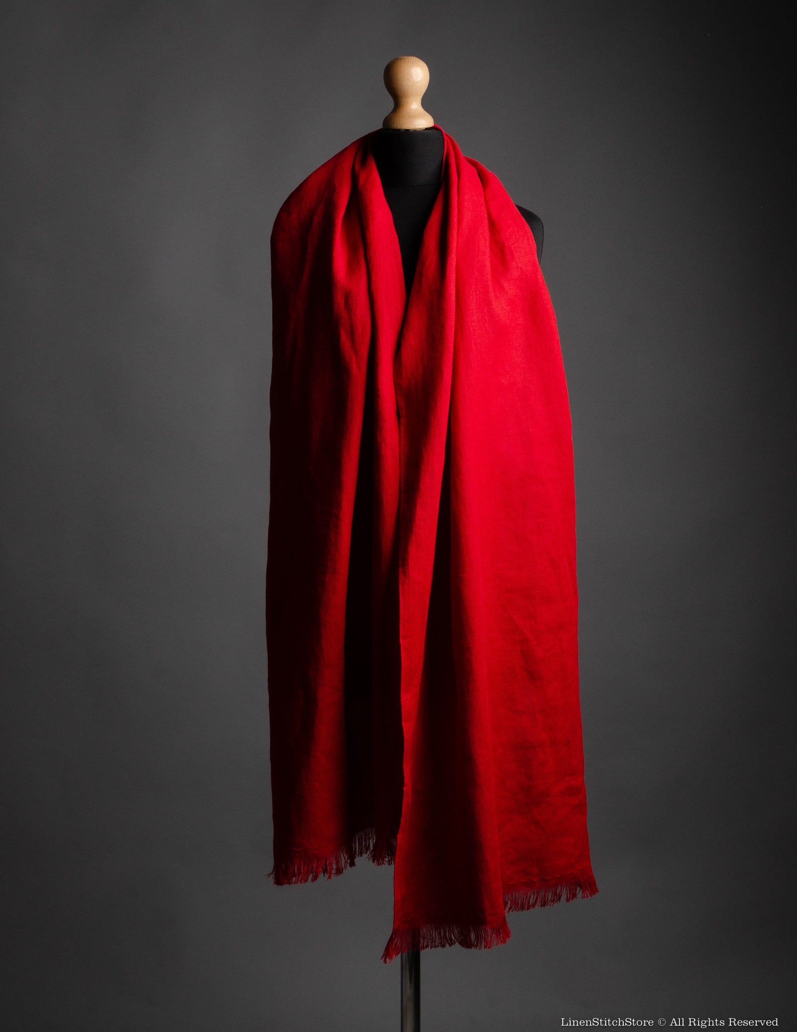 Long and Wide Natural Linen Scarf for Women, Red Color Linen Scarf ...