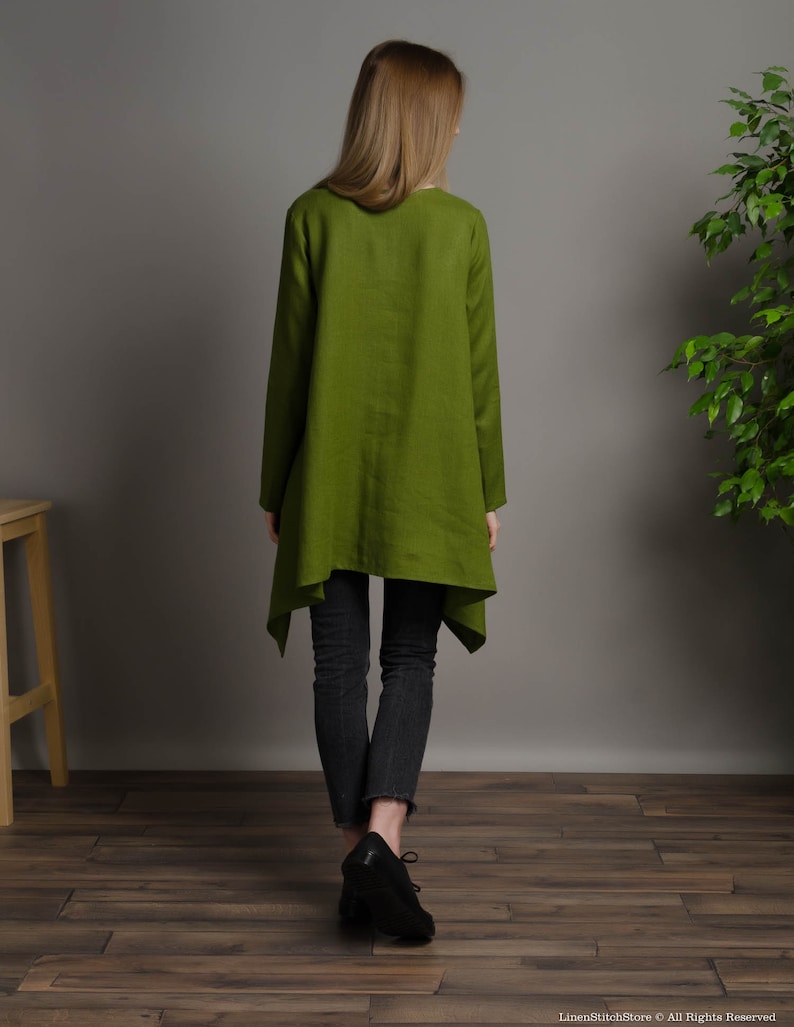 AURORA Asymmetric Long Sleeve Olive Green Color Linen Tunic ,olive ...