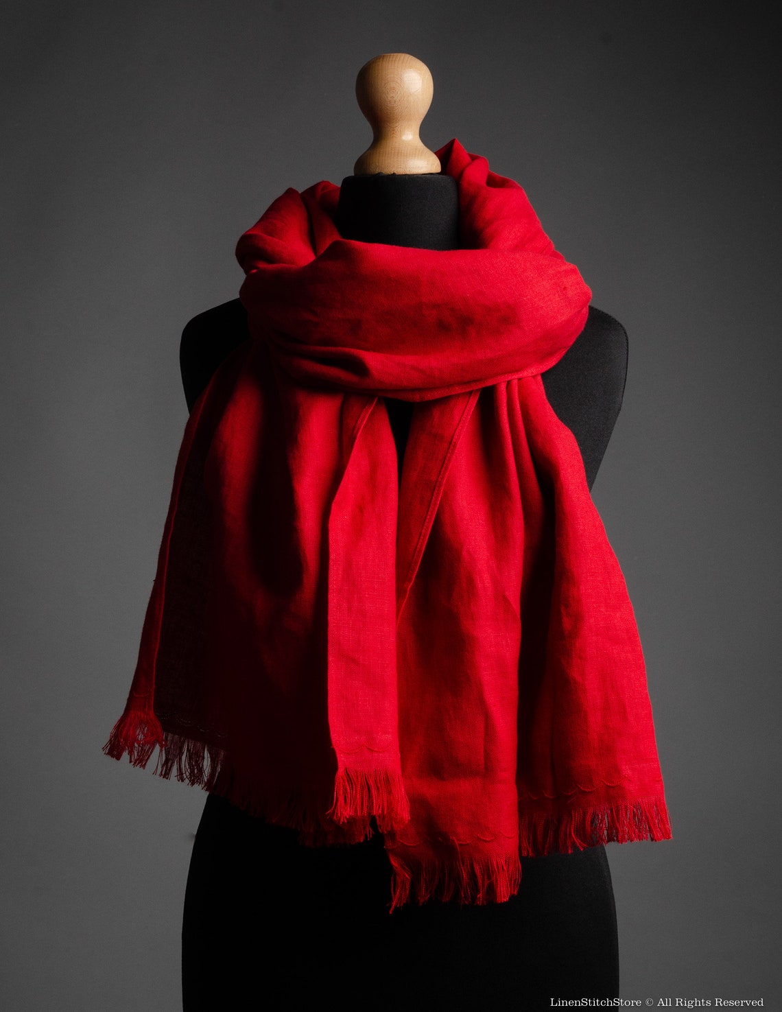 Long and Wide Natural Linen Scarf for Women, Red Color Linen Scarf ...