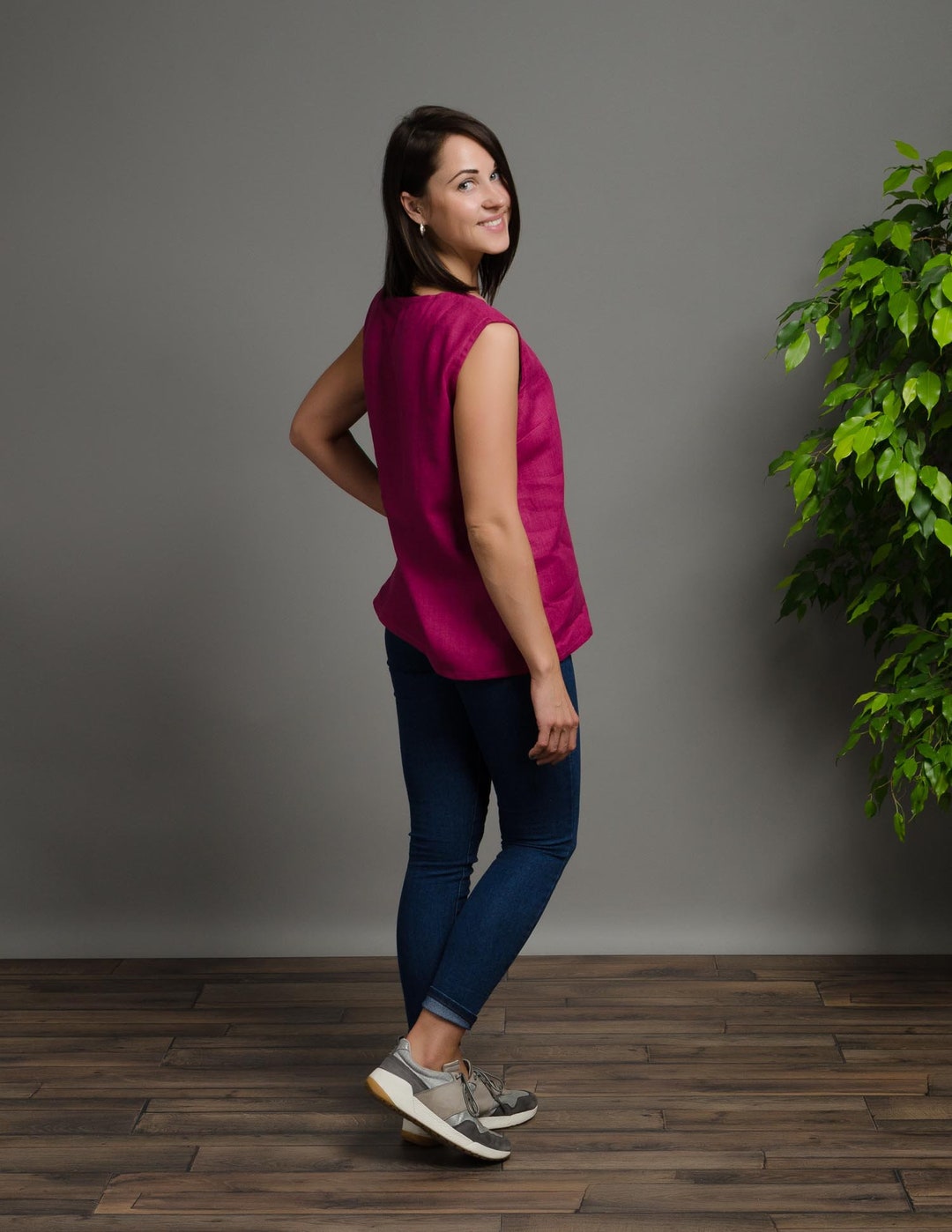 MONIKA Rose Color Sleeveless Linen Top for Women, Simple Linen Tank ...