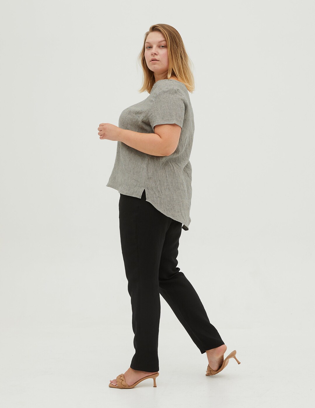 DEBORAH Plus Size Short Sleeve Asymmetric Linen Top, Summer Linen ...
