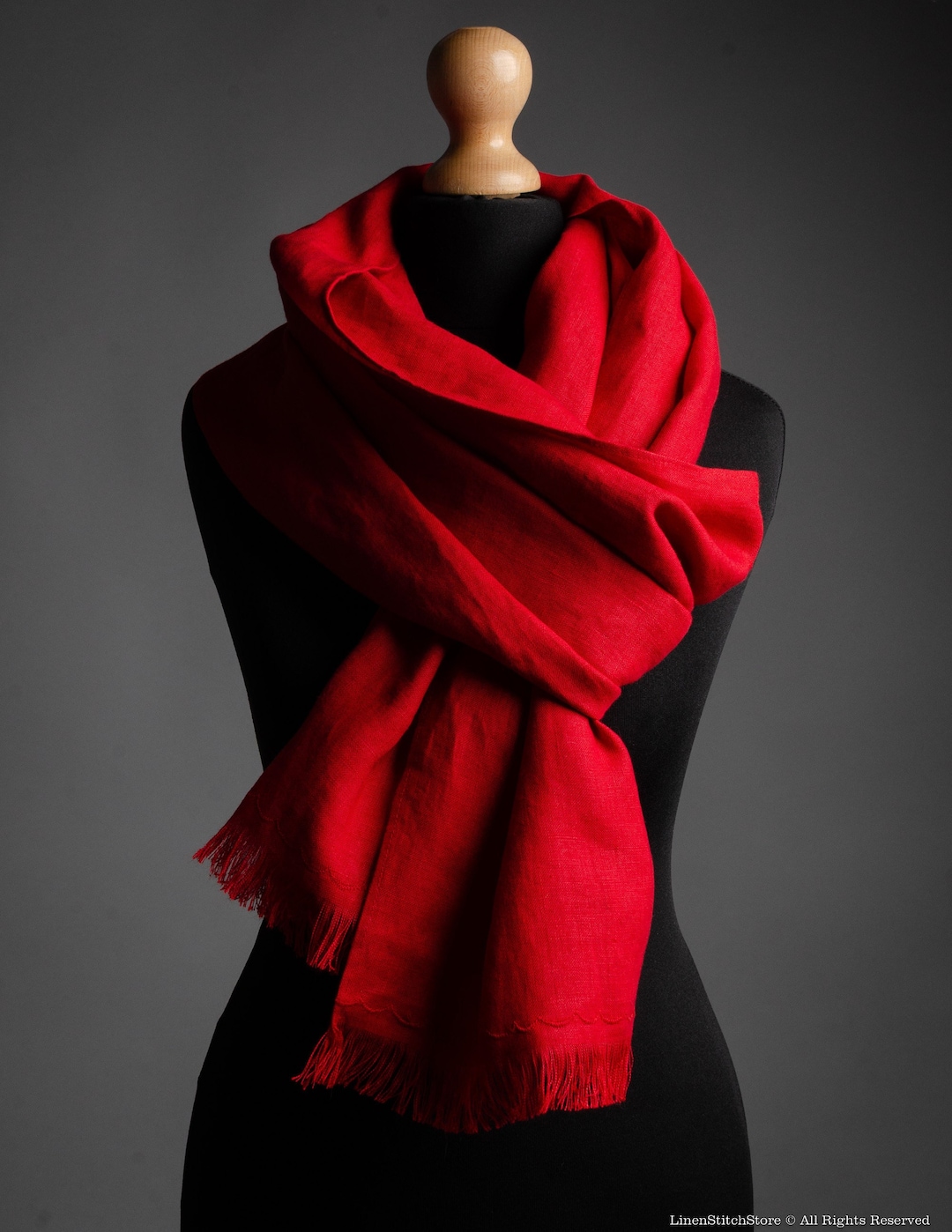 Long and Wide Natural Linen Scarf for Women, Red Color Linen Scarf ...