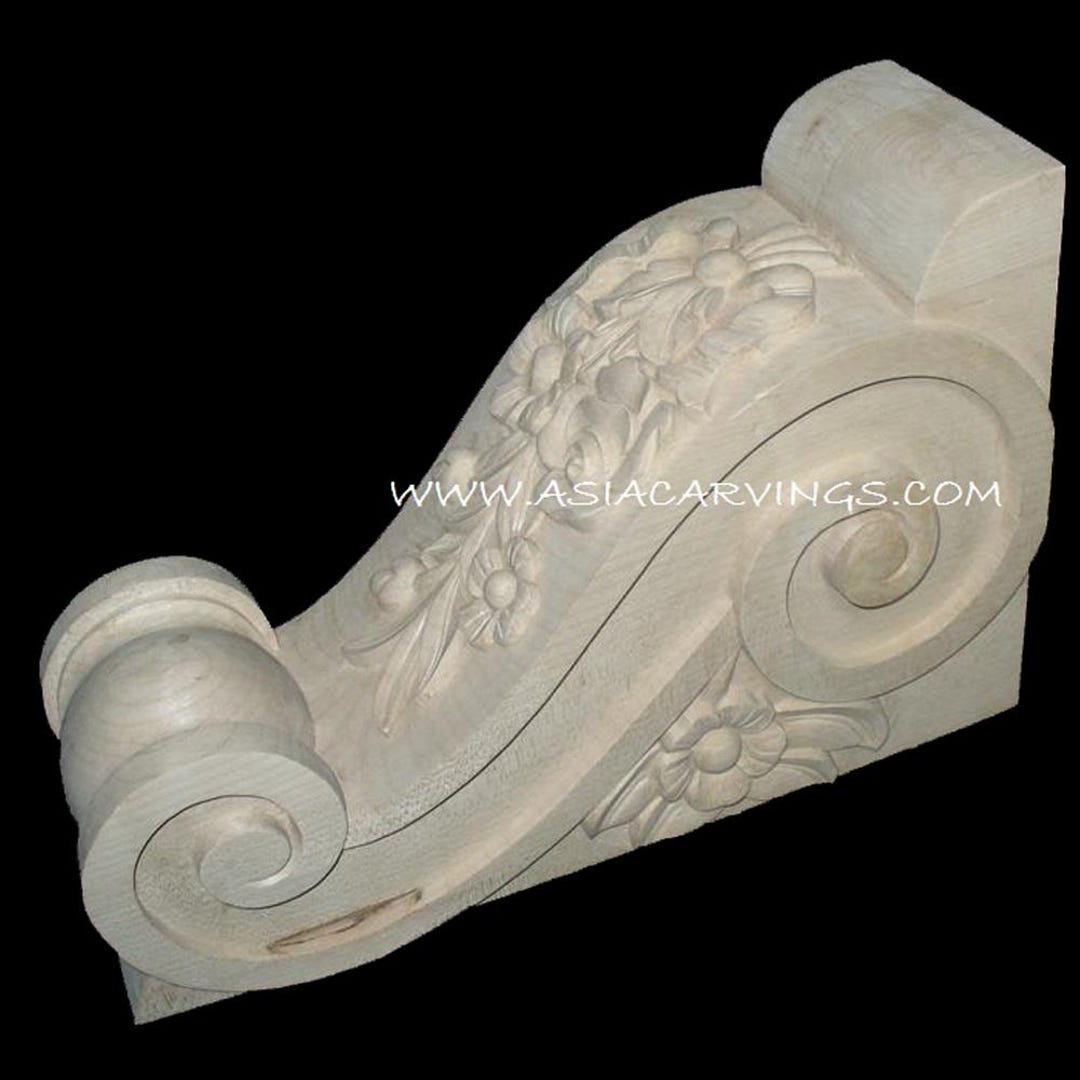 CBL-10: Handcarved Floral Bunch on Plinth Corbel Brackets Decorative ...