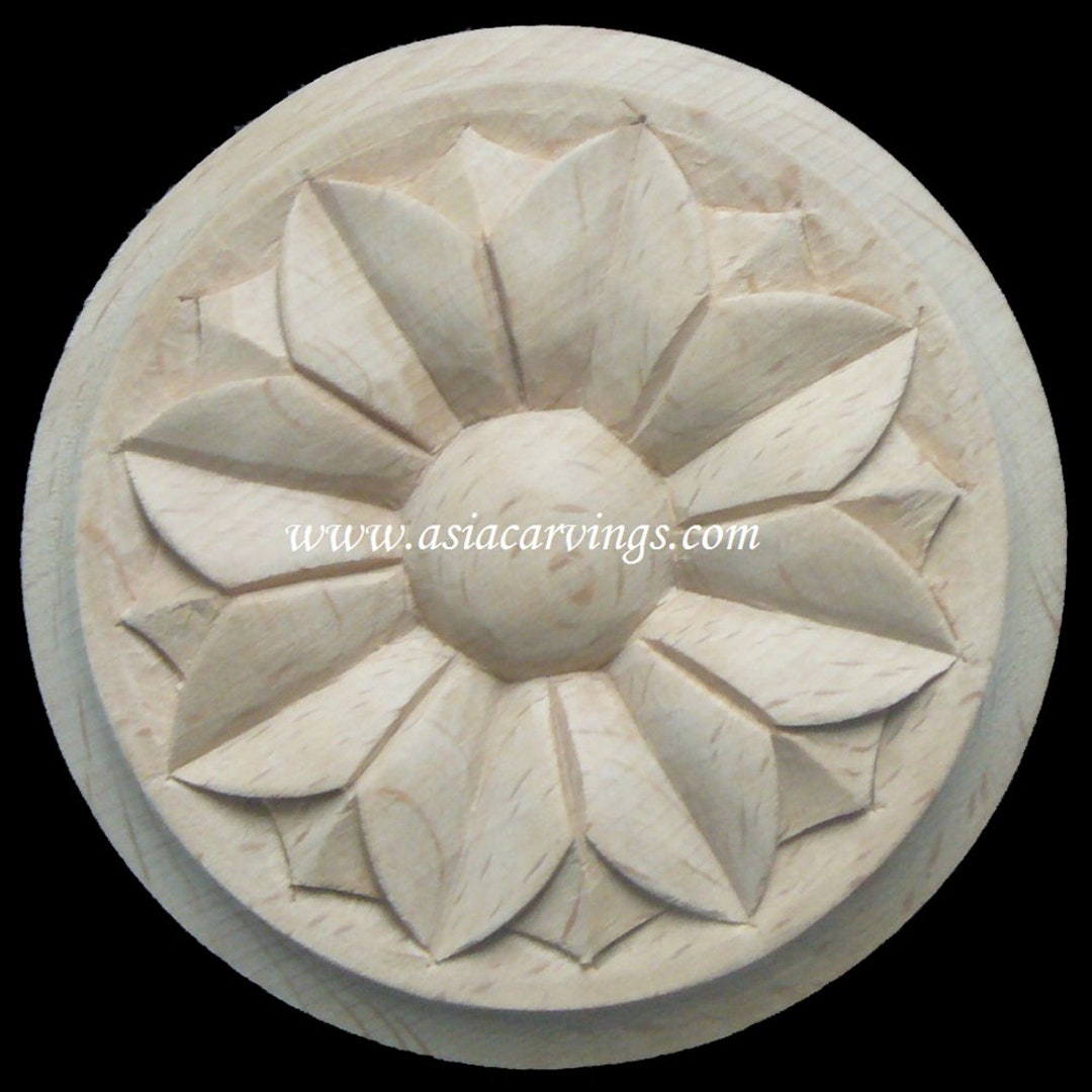 FLR-14: Set of 2 Pcs Handcarved Decorative Rosettes and Flowers ...