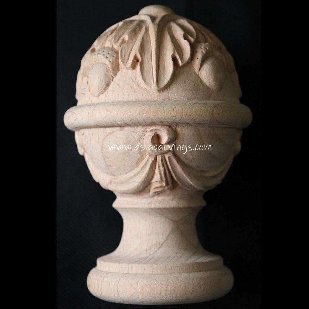 KNB-08: Handmade Handcarved Acorn Finial Curtain Swag Knob Stair Post ...