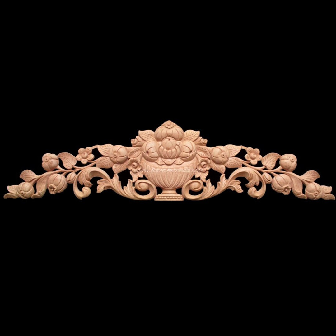APL-03: Hand Carved Woodcarving Fruit Basket Centre Applique | Harvest ...