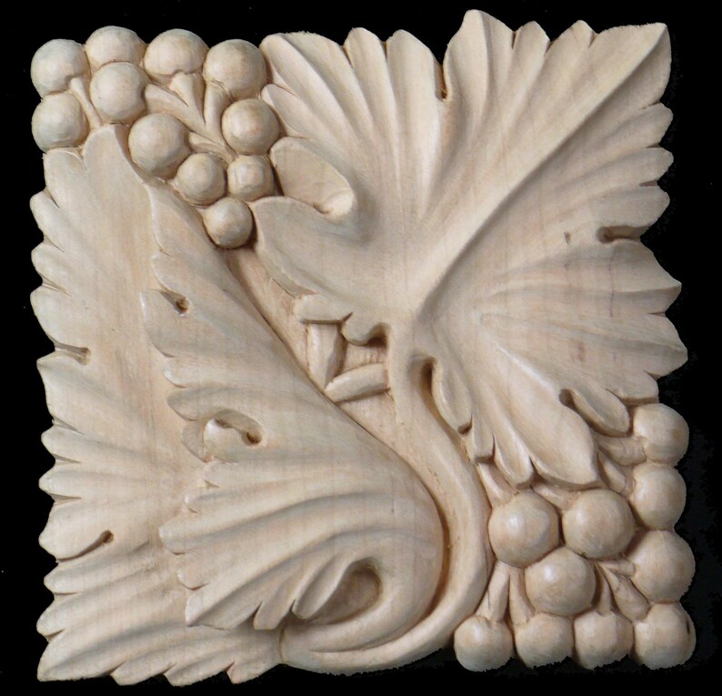 FLR-19: Hand Carved Decorative Grapes and Leaves Rosettes | Flowers ...