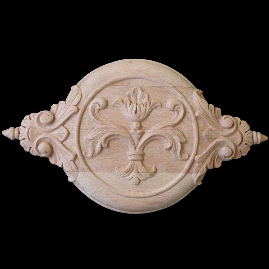 FLR-24: Handcarved Central Flower De Lys Wood Decoratives Ornaments ...
