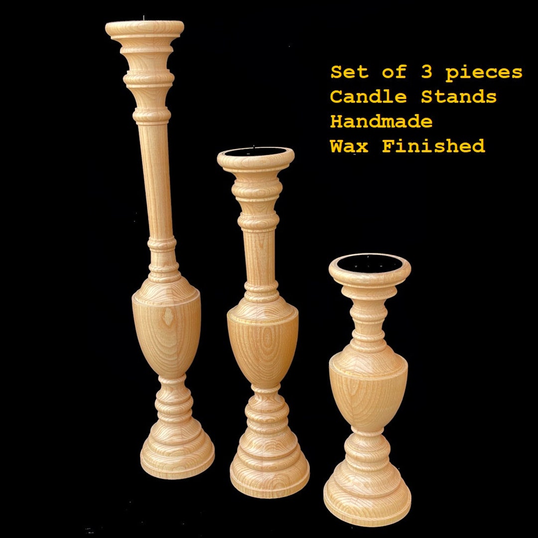 CDL-01: 3 Pc Handmade Wooden Decorative Candle Holder Stand Christmas ...