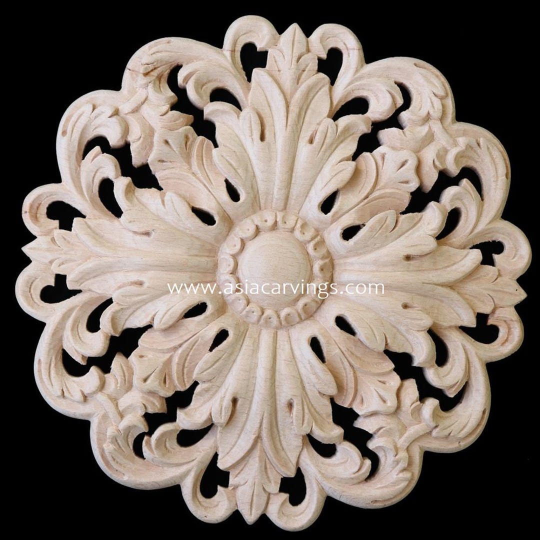 FLR-35: Handcarved Decorative Fret Leaves & Flower Rosettes Ornaments ...