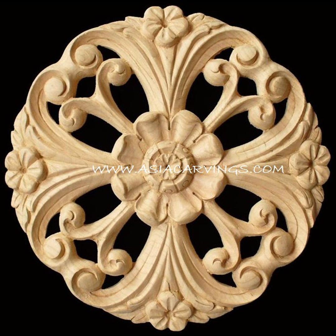 FLR-27: Hand Carved Decorative Fret Classic Leaves Flower Rosettes ...