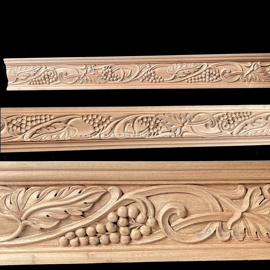 MLD-01: Hand Carved Grapevine Relief Carved Vine Leaf Molding Grapes ...