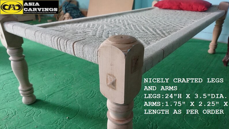 FRN-02: Handmade Beechwood Cotton Rope Indian Charpoy Cot Traditional ...