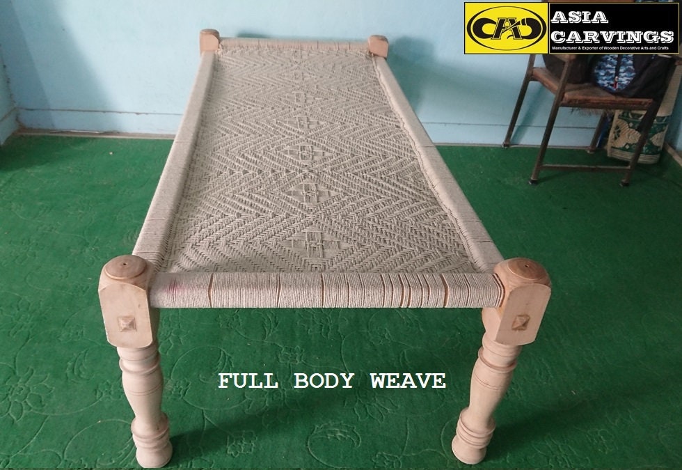 FRN-02: Handmade Beechwood Cotton Rope Indian Charpoy Cot Traditional ...