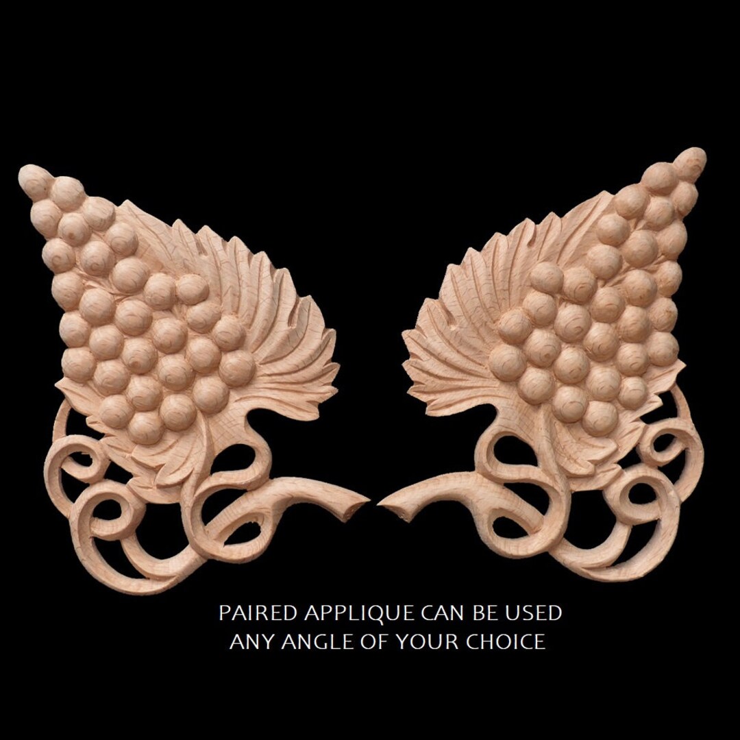 LRA-01: Left & Right Paired Hand Carved Grapes and Leaves Decorative ...