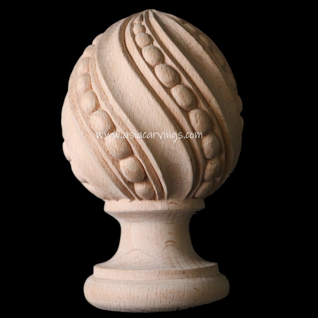KNB-09: Hand Carved Spiral Garland Knob | Stair Finial | Curtain Finial ...