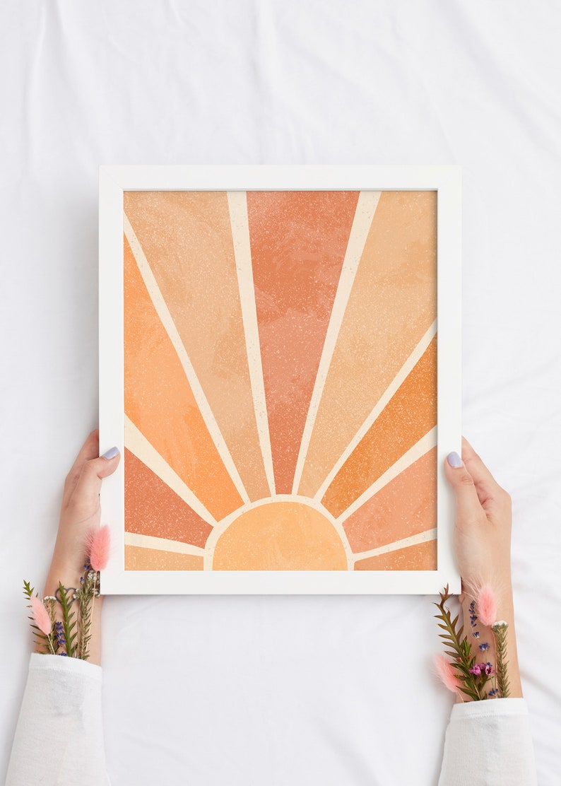 Rising sun art print Large sun poster Abstract sun rays | Etsy