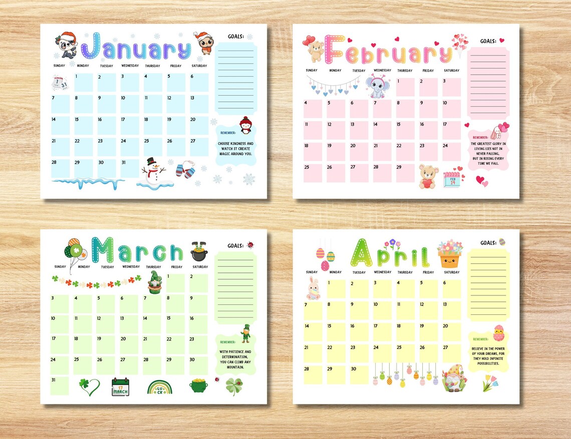 Calendrier à imprimer 2024, calendrier pour enfants 2024, calendrier ...