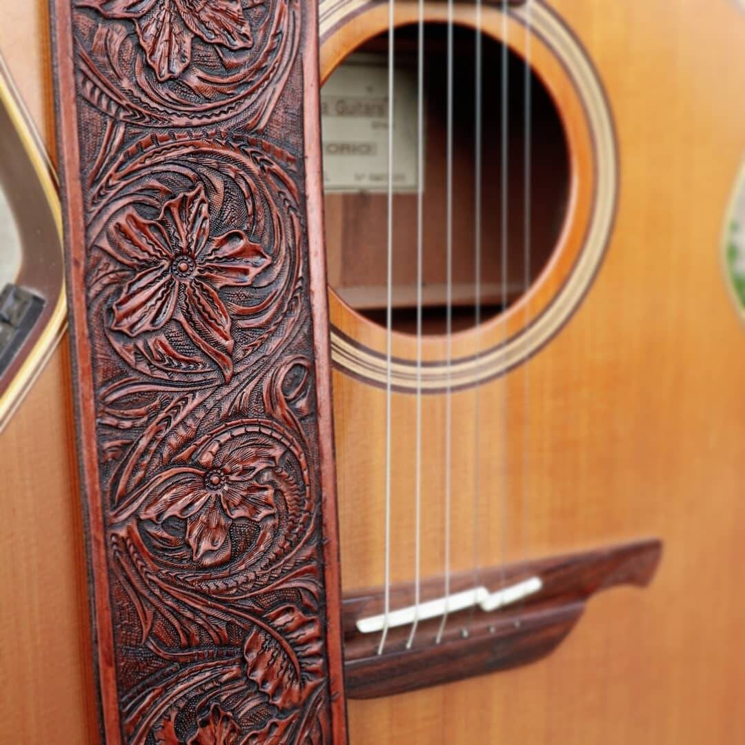 Unique Guitar Strap Floral Patterns in Patinated Brown and Black ...