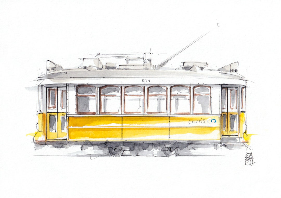 Lisbon Tram Line Carreira 28E Watercolor Art Print - Etsy