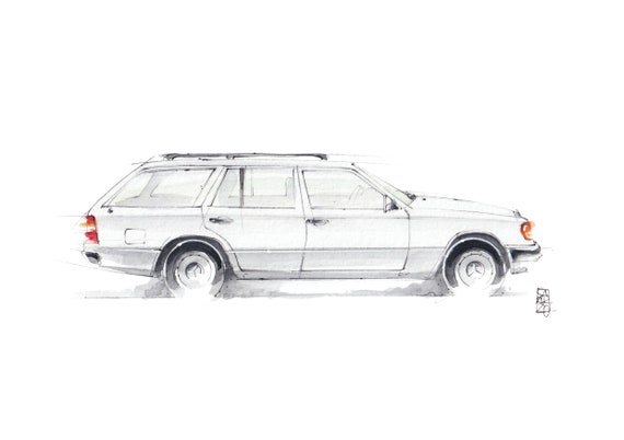 Mercedes Benz W124 T Model Watercolor Art Print | Etsy