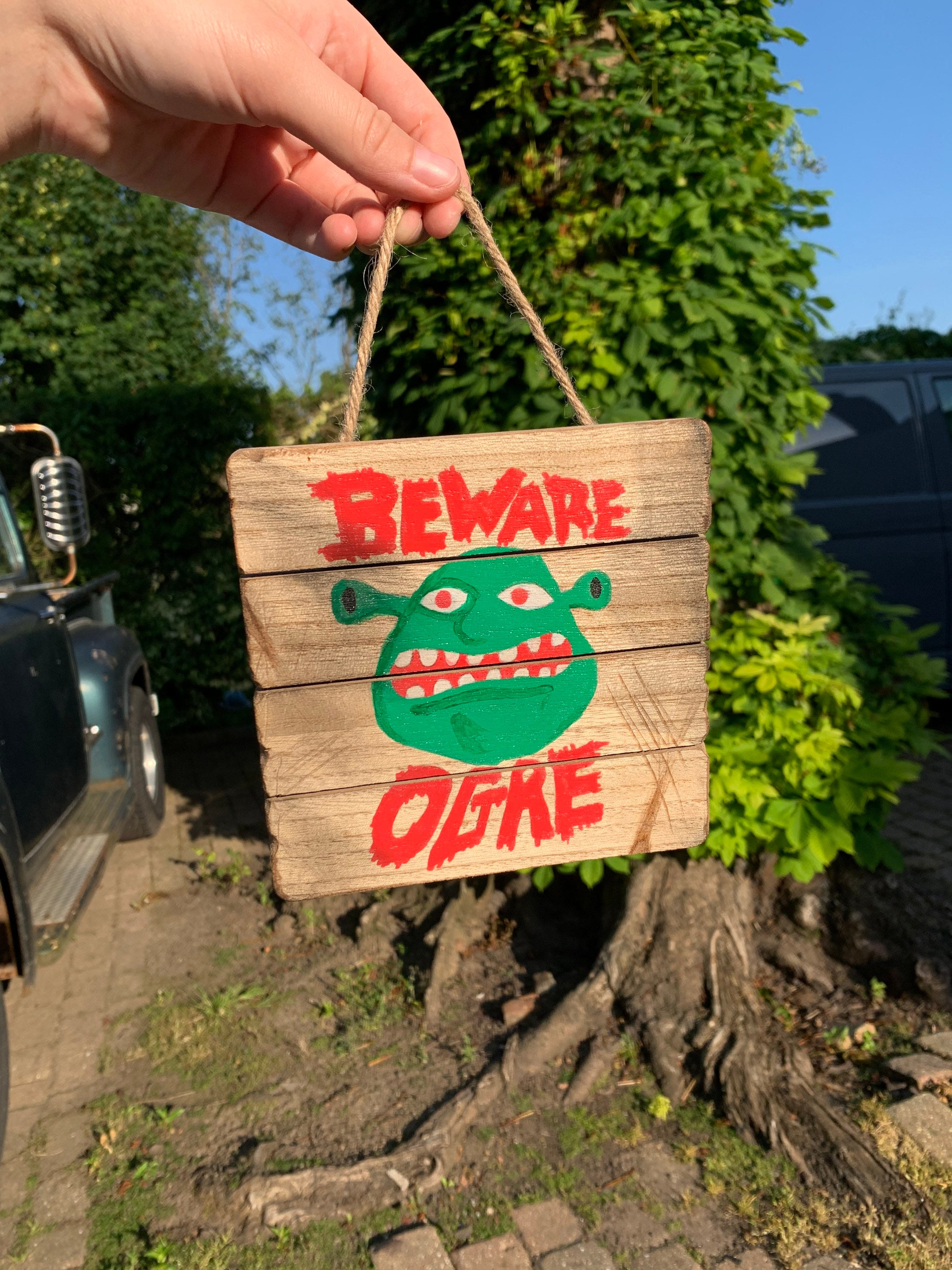 Shrek Beware Ogre Painting on Wooden Plaque Wall Hanging - Etsy UK