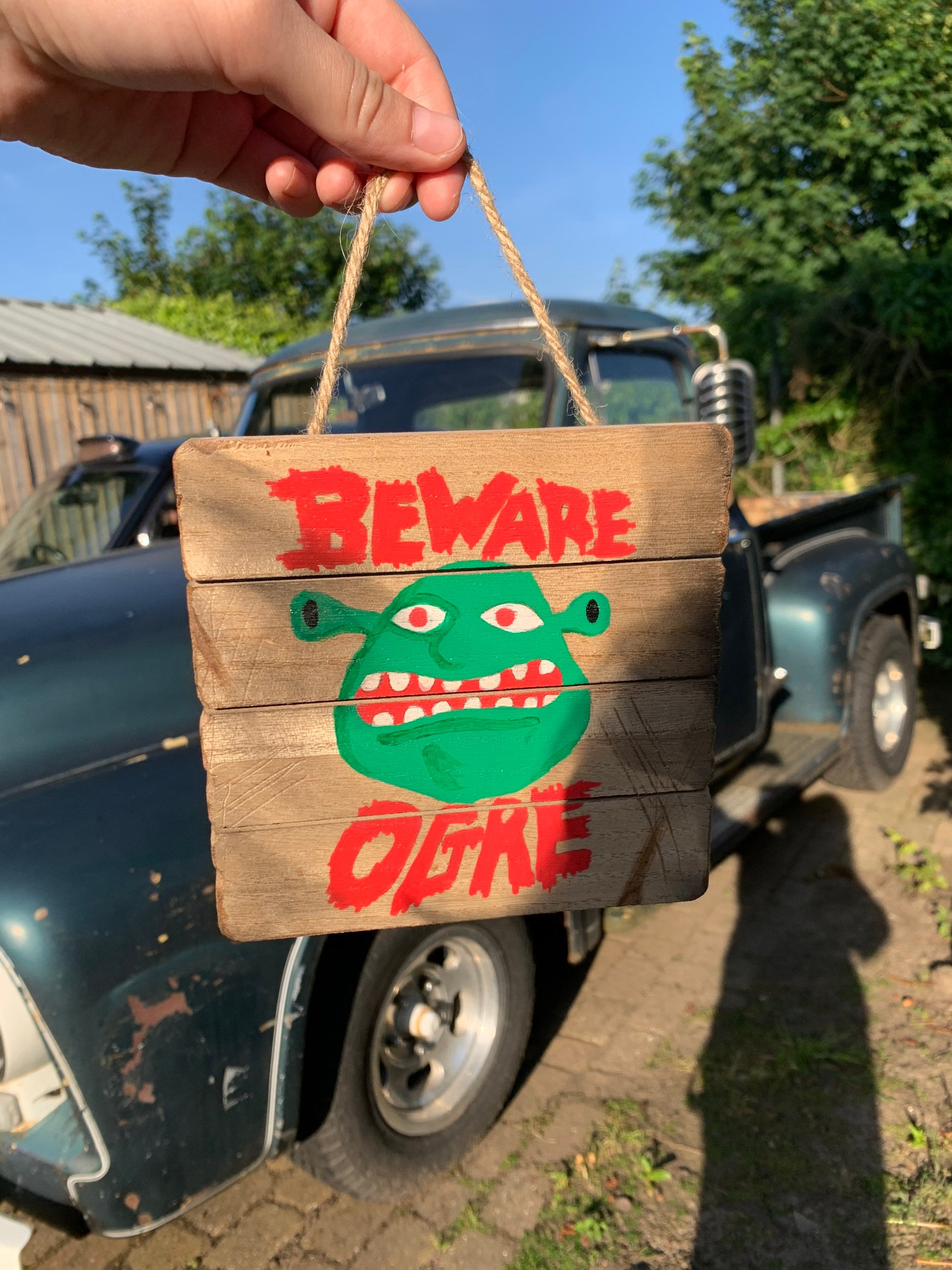 Shrek Beware Ogre Painting on Wooden Plaque Wall Hanging Handmade - Etsy
