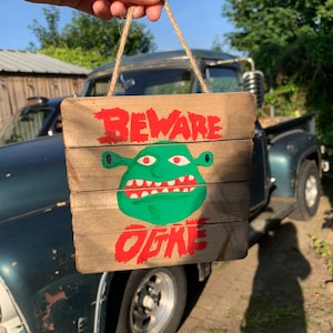 Shrek Beware Ogre Painting on Wooden Plaque Wall Hanging Handmade - Etsy