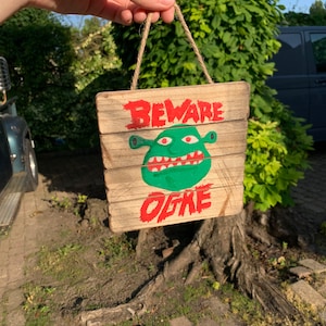 Shrek Beware Ogre Painting on Wooden Plaque Wall Hanging Handmade - Etsy UK