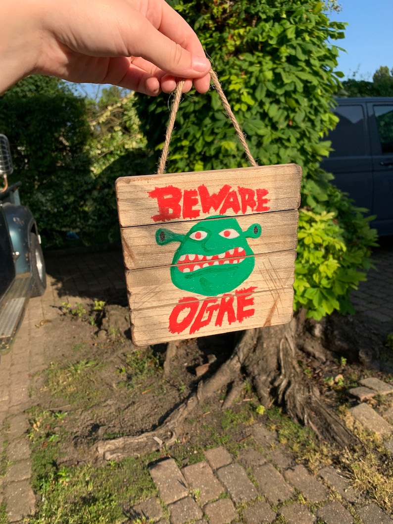 Shrek Beware Ogre Painting on Wooden Plaque Wall Hanging Handmade - Etsy