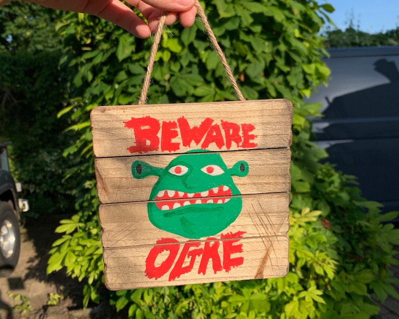 Shrek Beware Ogre Painting on Wooden Plaque Wall Hanging Handmade - Etsy
