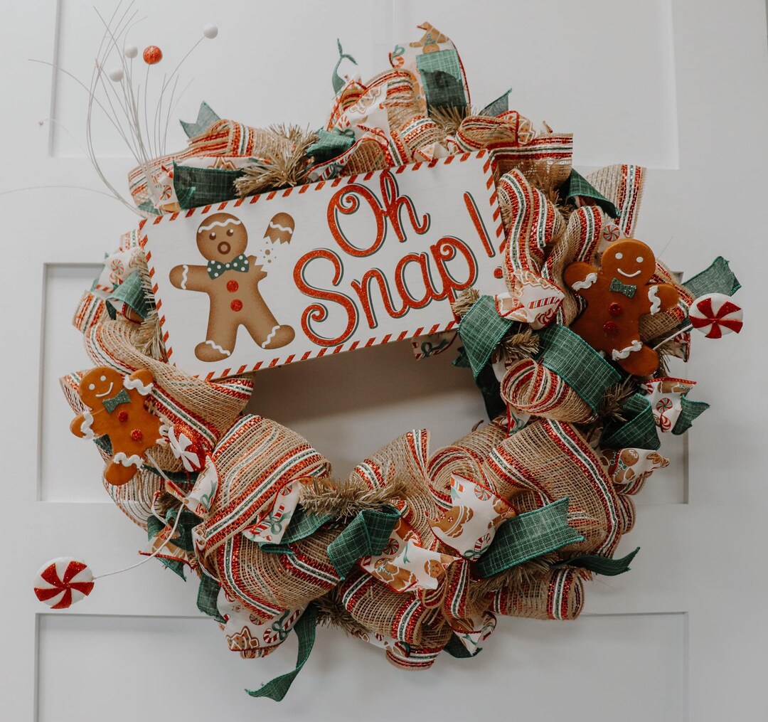 Seasonal Decor Christmas Mesh Wreath, Gingerbread Wreath, Christmas ...