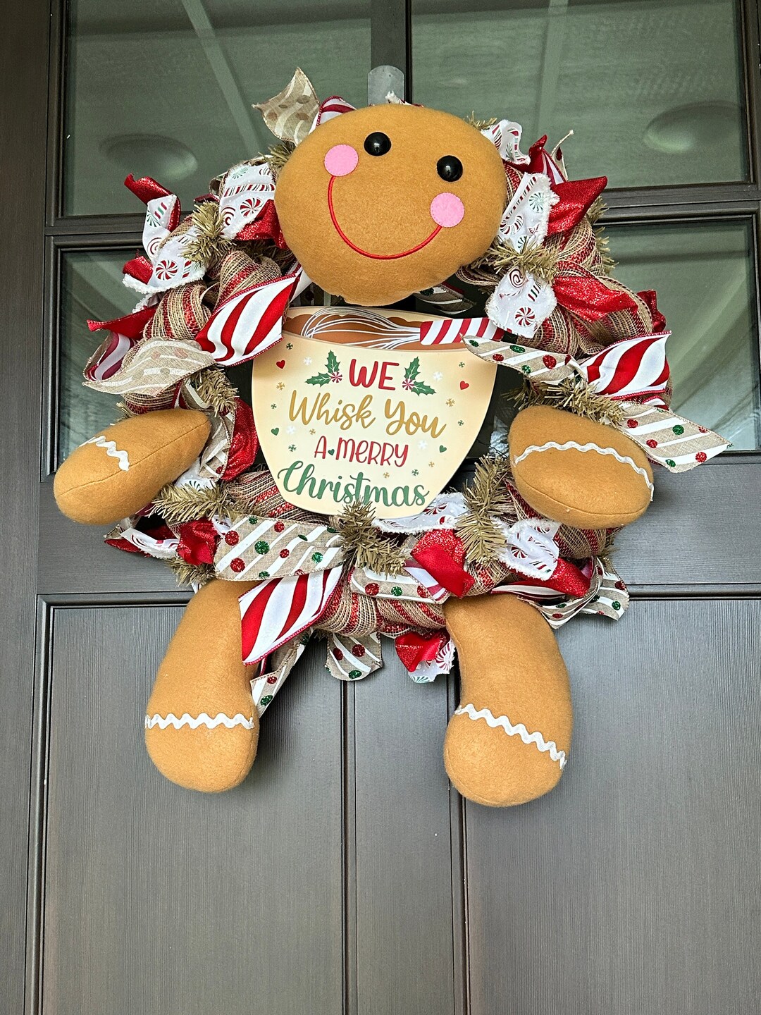 Christmas Wreath Deco Mesh Gingerbread Men for Front Door, Holiday ...