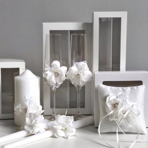 Wedding Decor Set, White Wedding Unity Candle Set, White Wedding Pillow ...