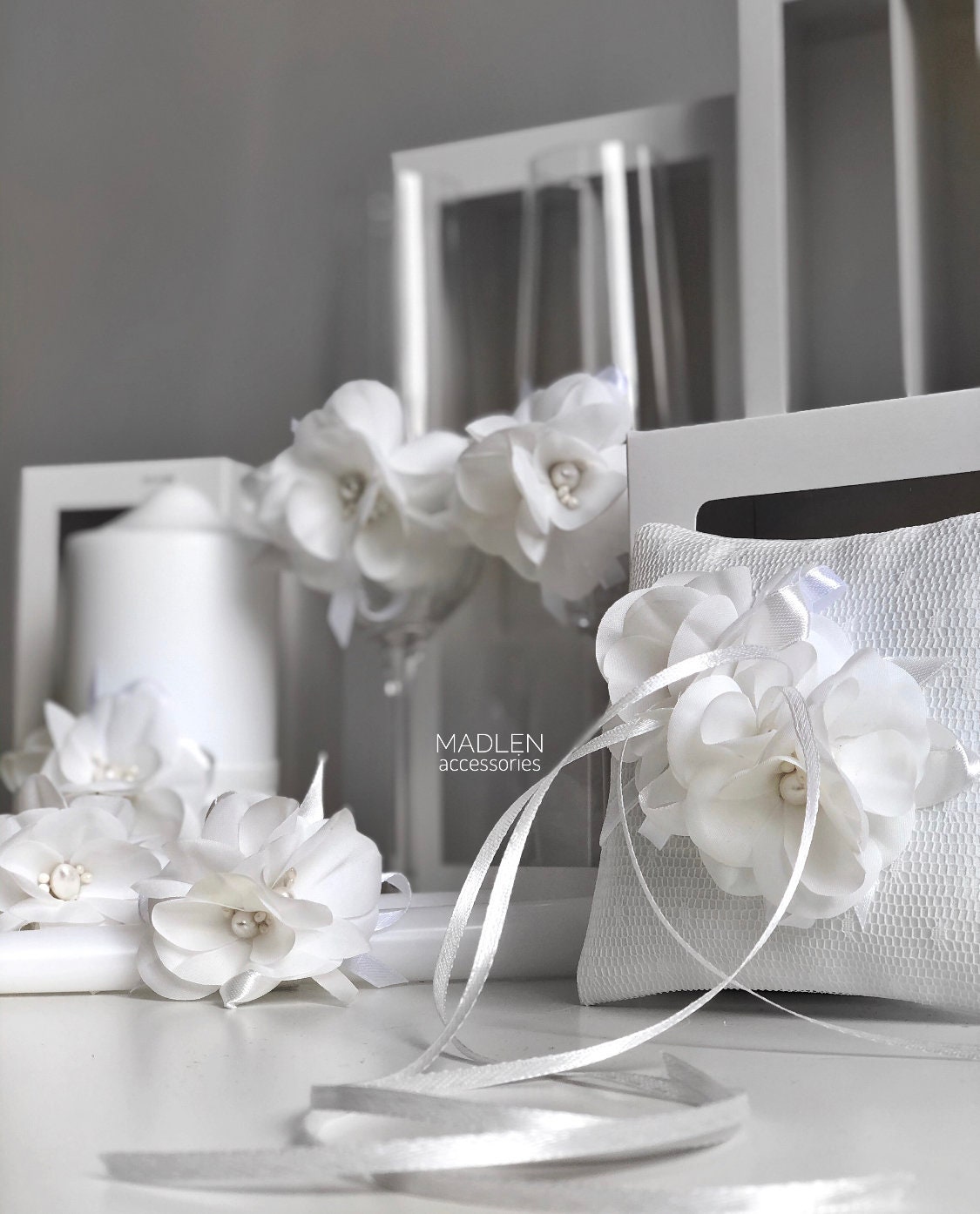Wedding Decor Set, White Wedding Unity Candle Set, White Wedding Pillow ...