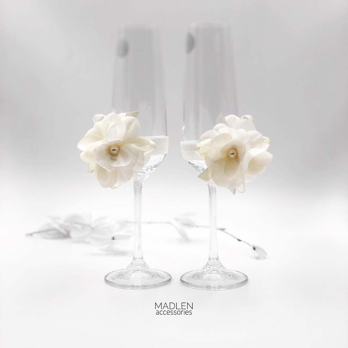 Champagne Glasses, Ivory Wedding Glasses, Toasting Flutes, Flutes With ...