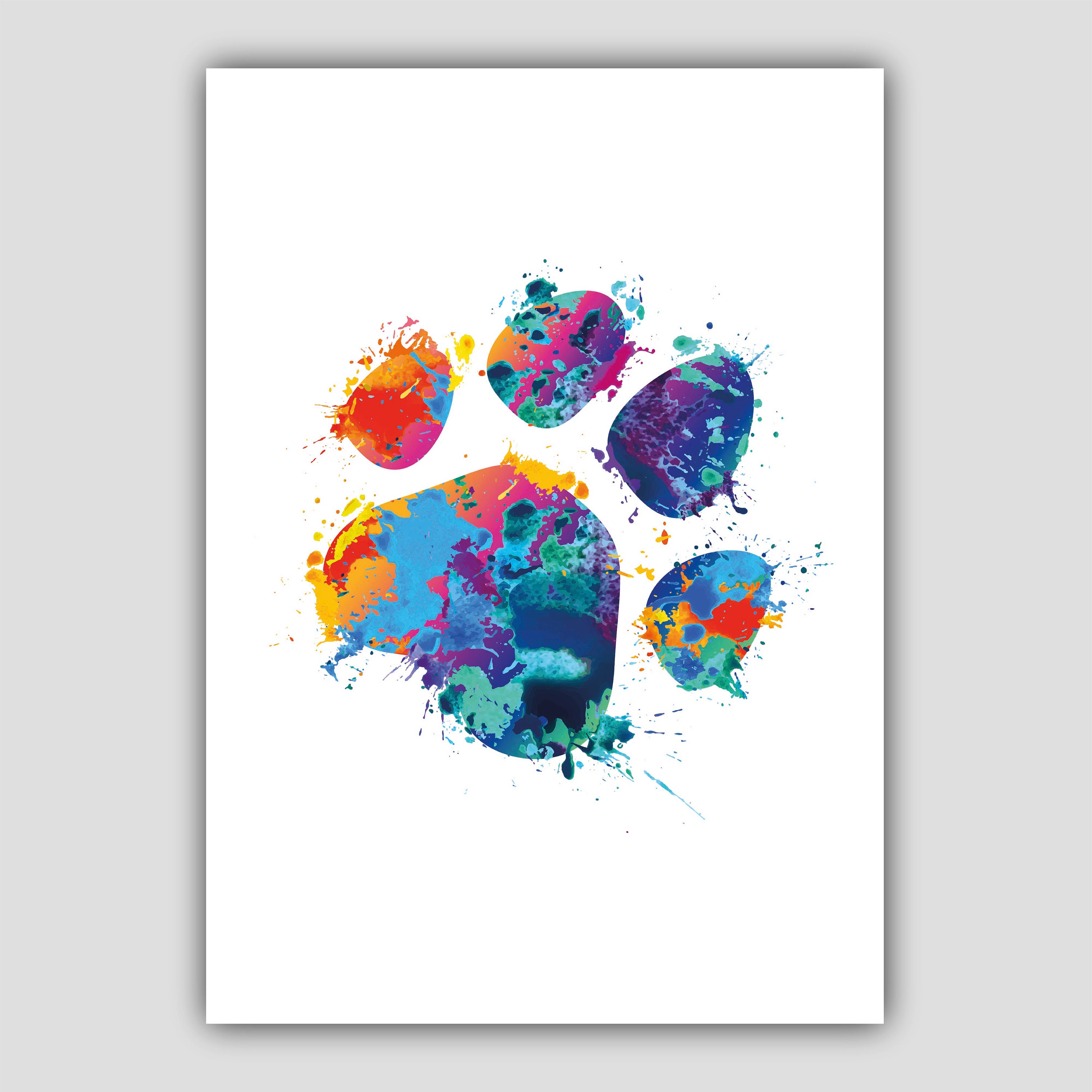 Watercolour PAINT SPLASH Dog Paw Print Art Print Bright - Etsy